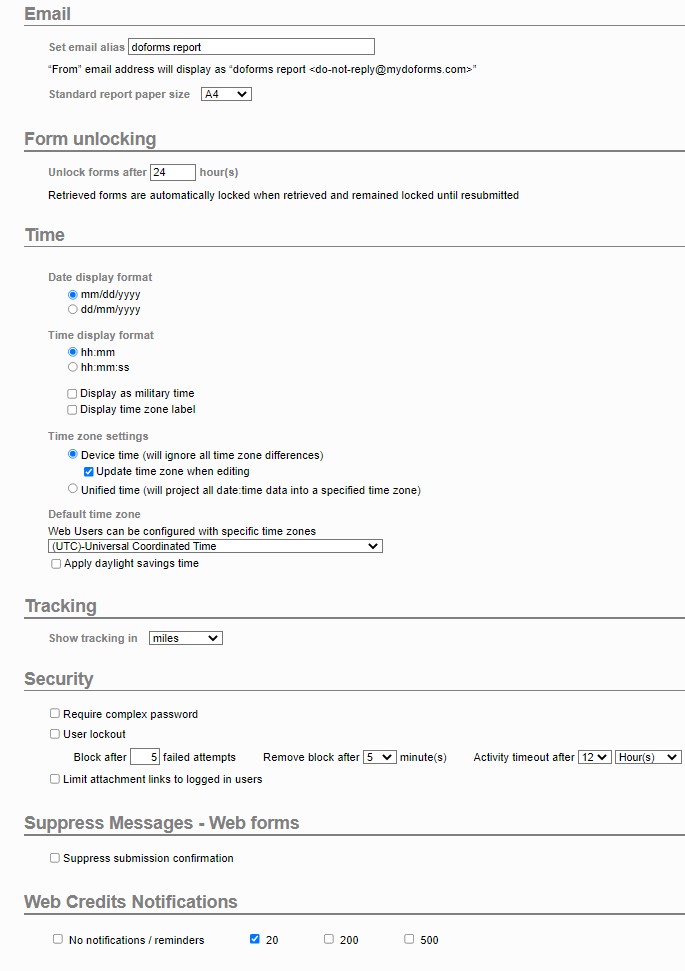 Settings – doForms Support
